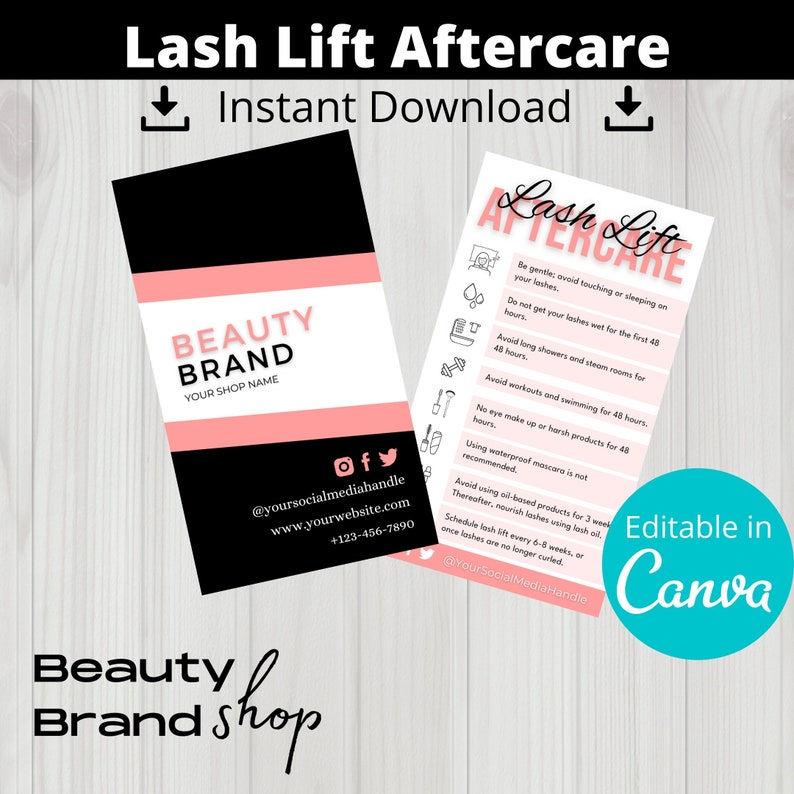 Editable Lash Lift Aftercare Template Eyelash Lift Care Card - Etsy Canada