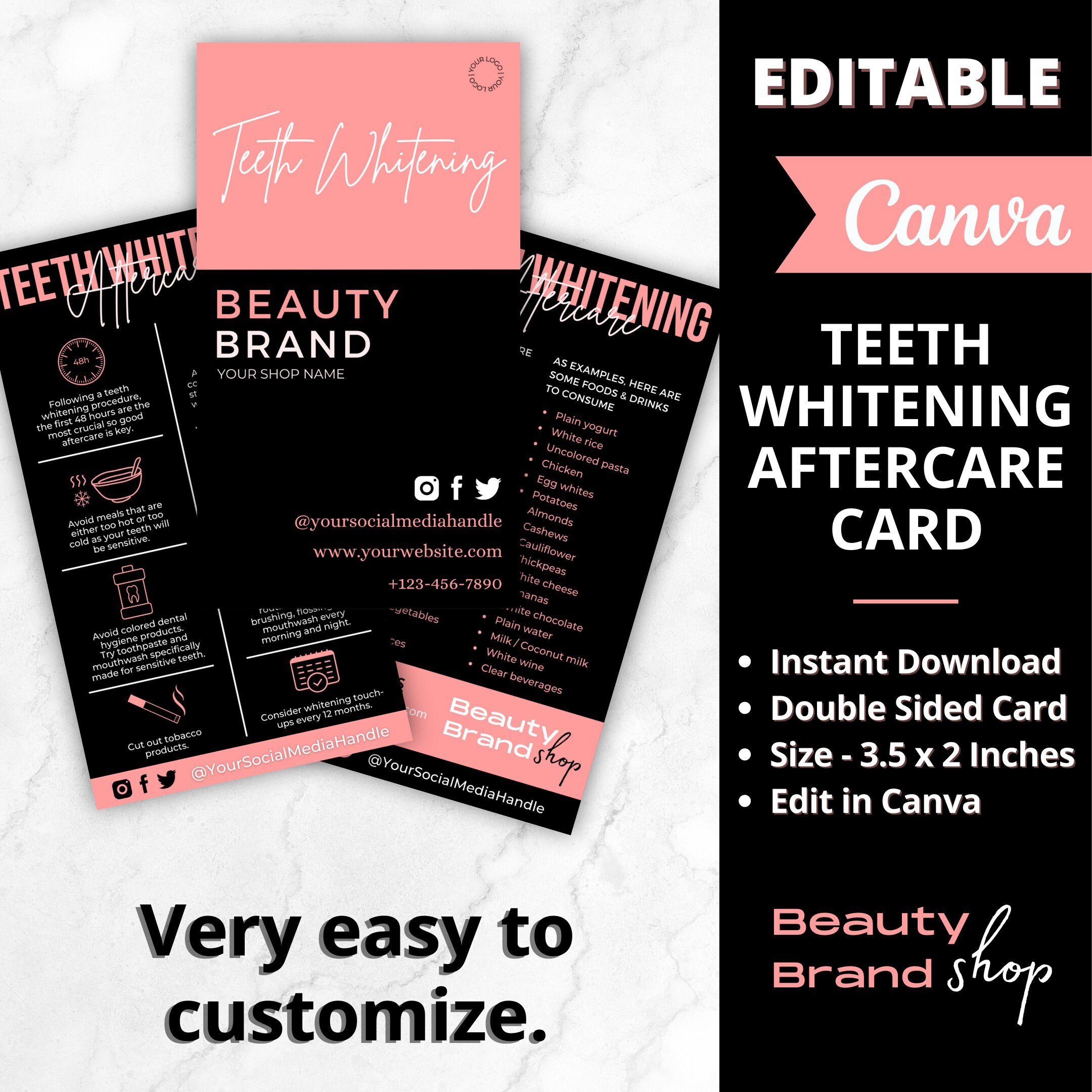 Teeth Whitening Aftercare Template, Editable Teeth Treatment Care Guide ...
