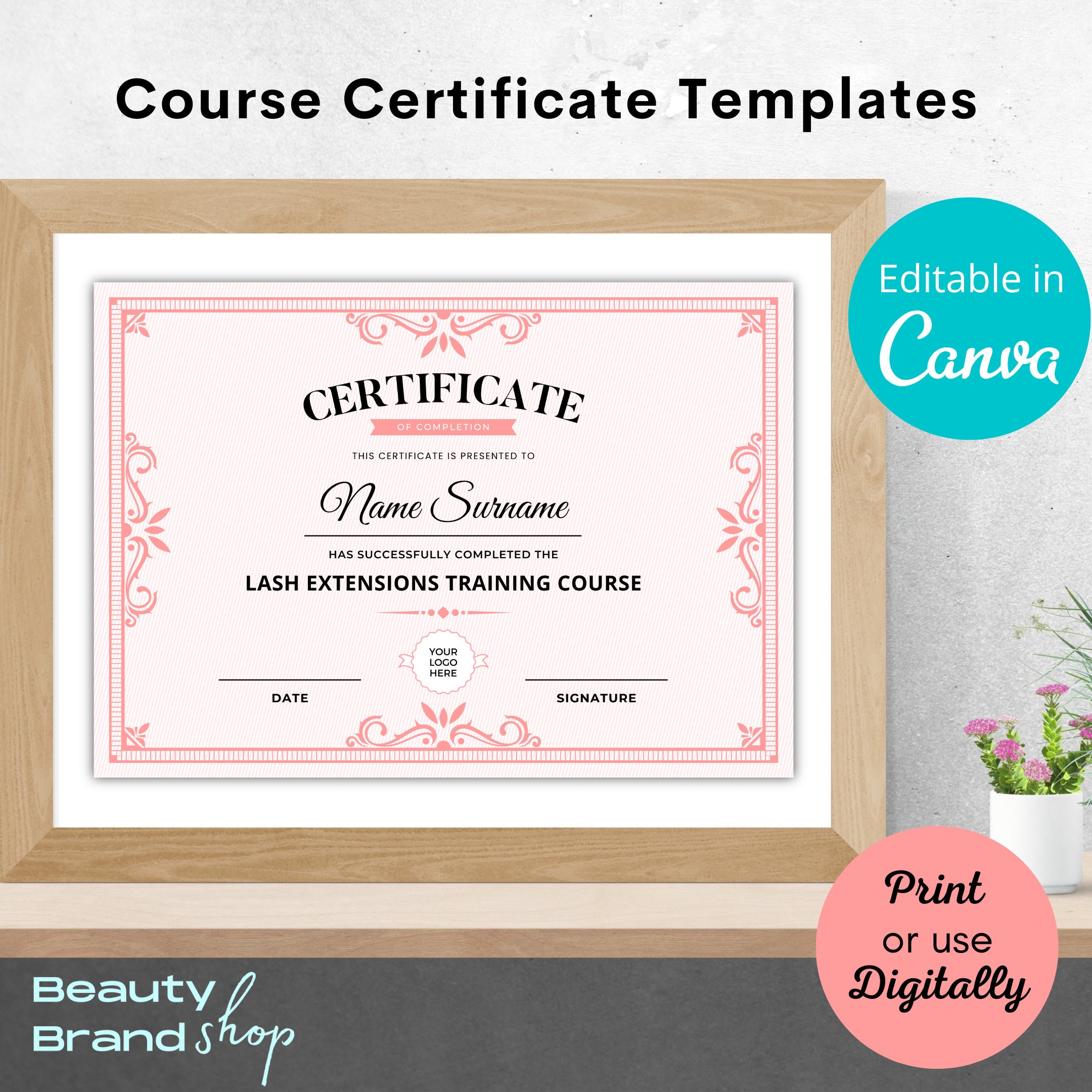 Printable Certificate of Completion Template Beauty Course - Etsy