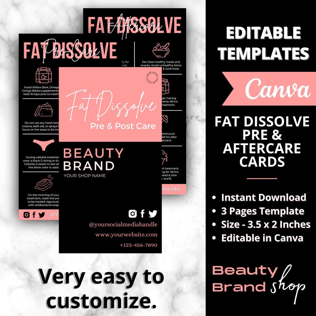 Fat Dissolving Pre- & Aftercare Cards, Fat Dissolver Care, Aftercare ...