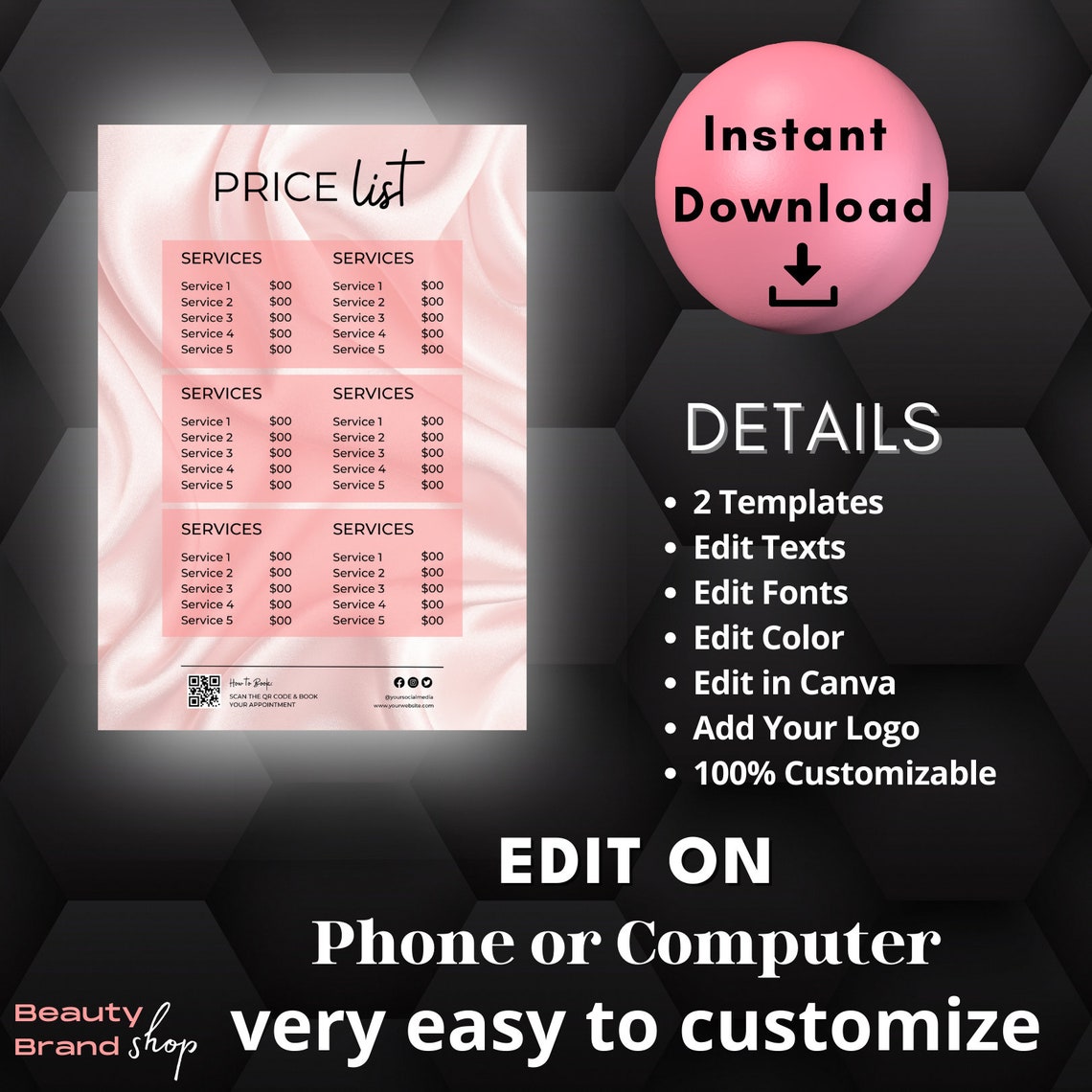 Stylish Price List Template for Makeup, Hair, Beauty, Spa, Lash ...