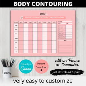 Body Sculpting Body Measurement Form, Treatment Chart, Body Measurement ...
