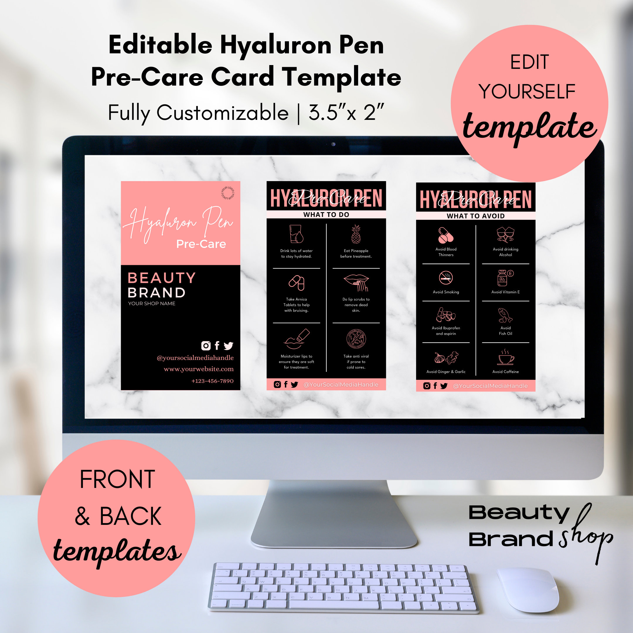 Editable Hyaluron Pen Pre Care Cards, Hyaluronic Pre-care, Needleless ...