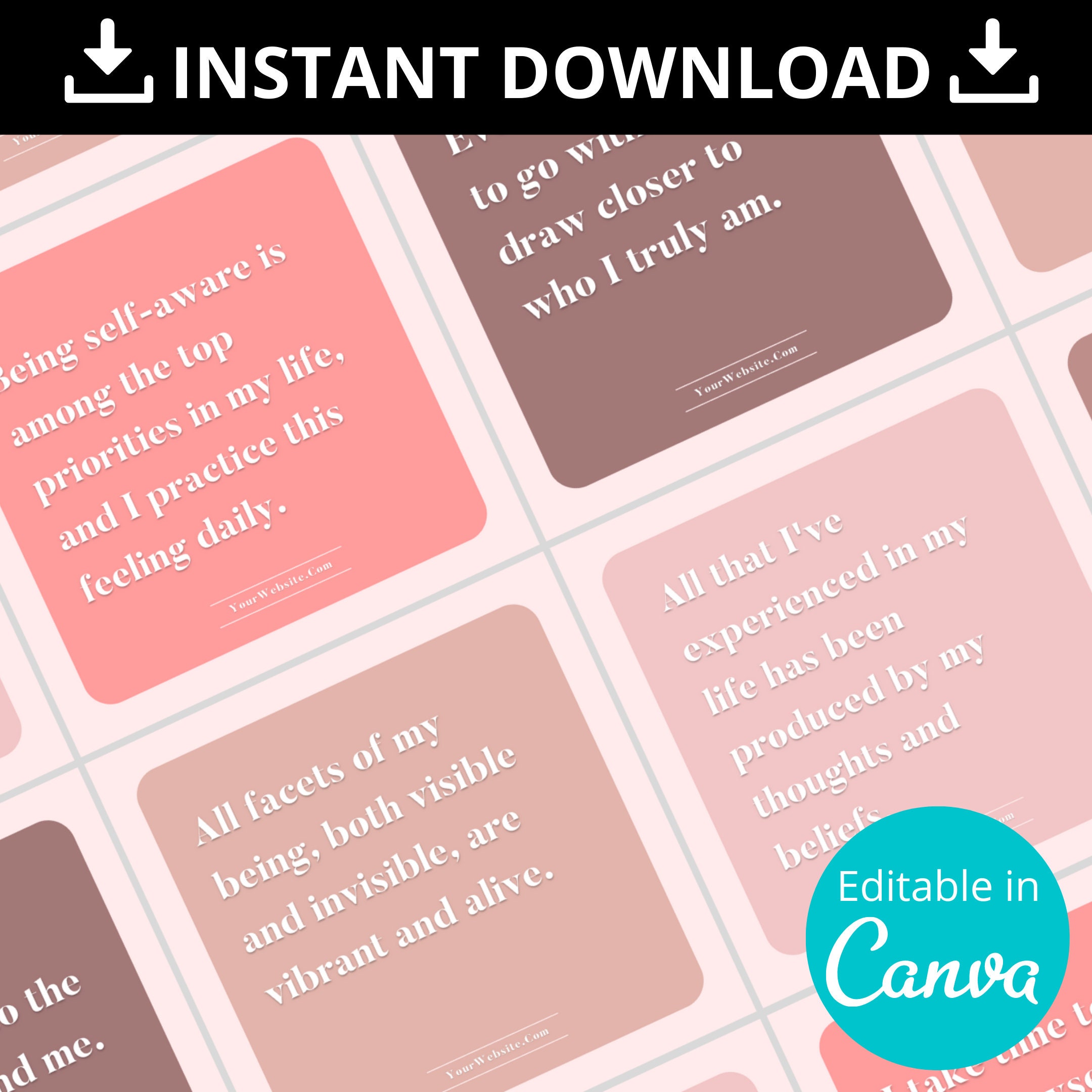 Self Discovery Affirmation Cards, Editable 30 Cards, Affirmation Cards ...