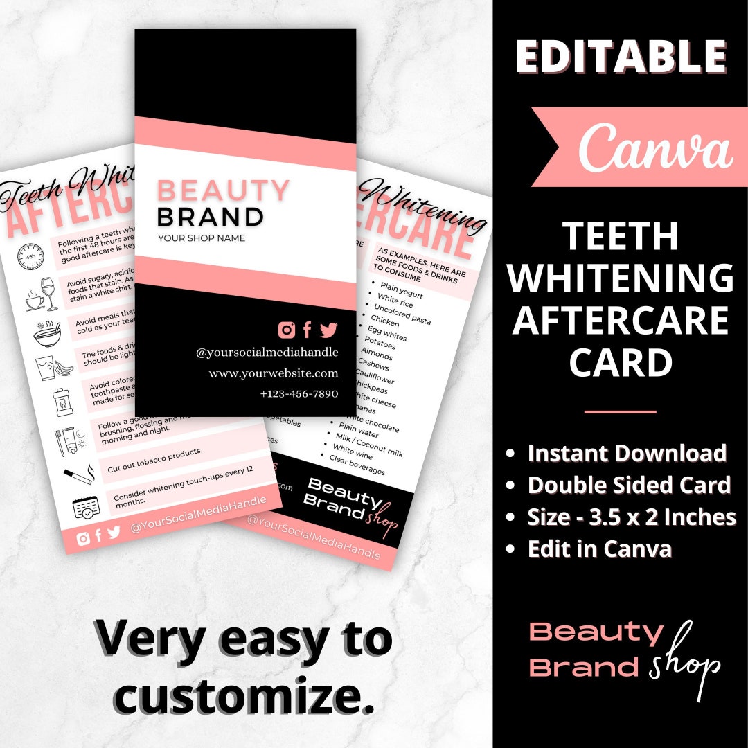 Editable Teeth Whitening Post Care Template, Printable Teeth Whitening ...