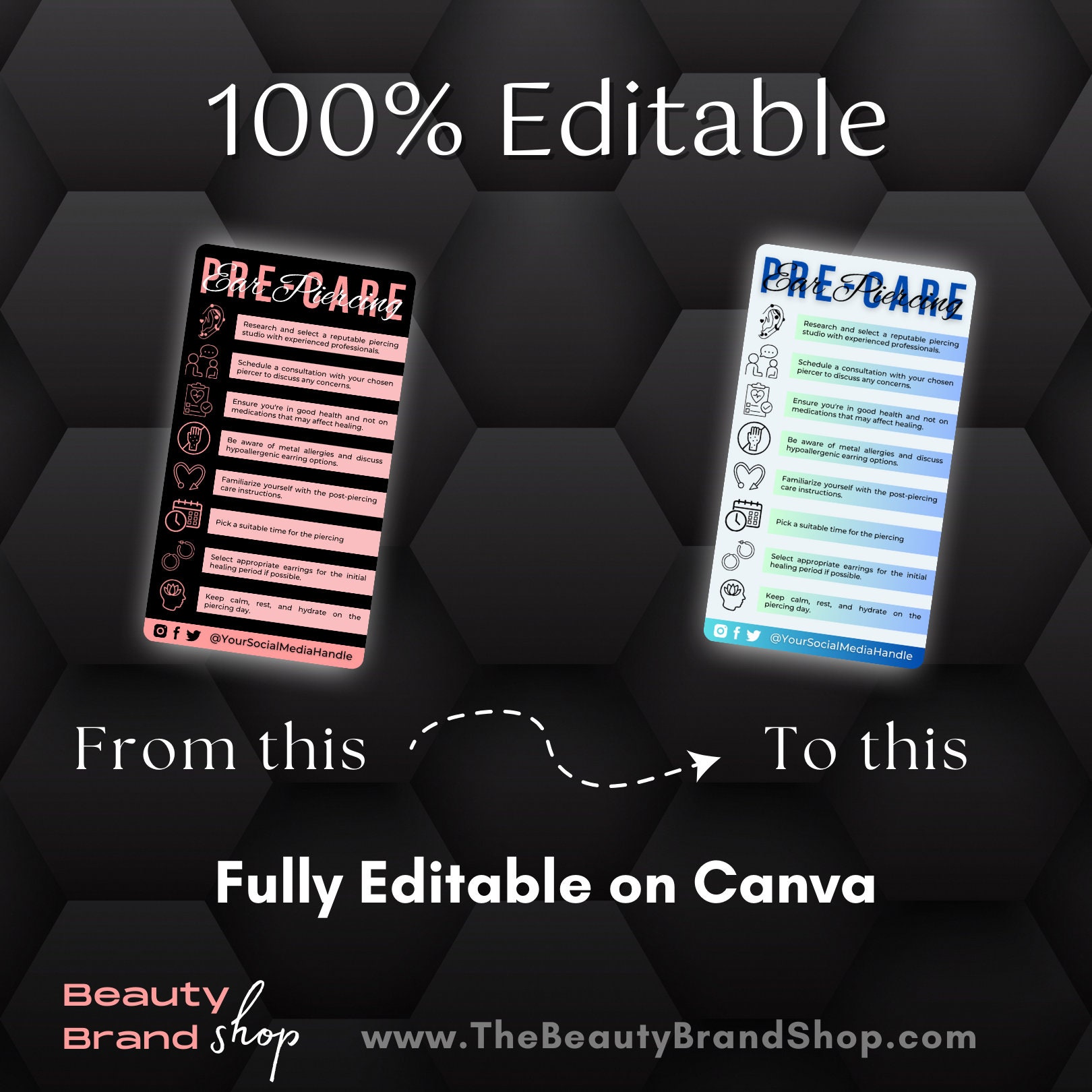 Ear Piercing Aftercare Template Editable Piercing Guide Card - Etsy