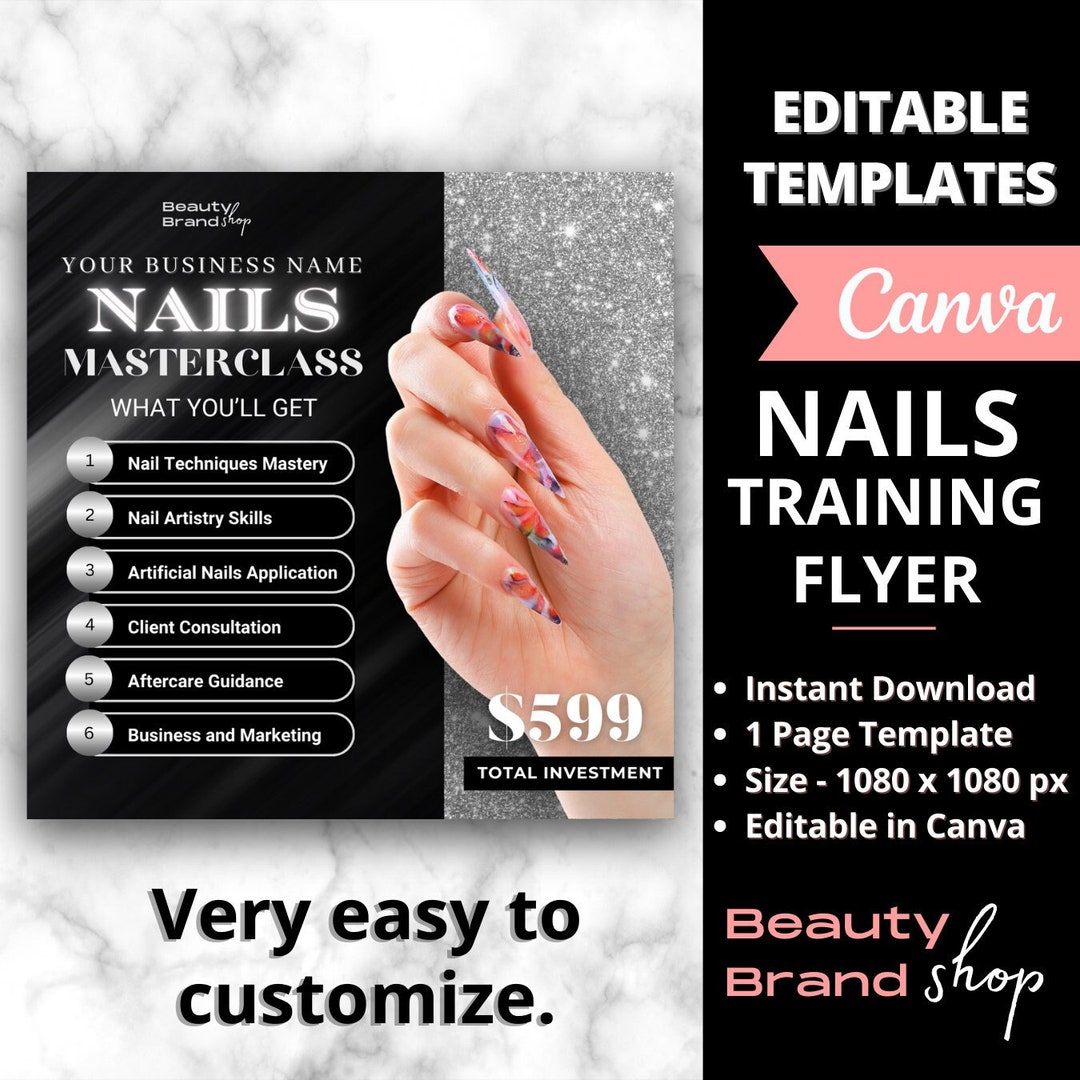 Nail Class Flyer, DIY Flyer Template Design, Nail Training Flyer, Nails ...