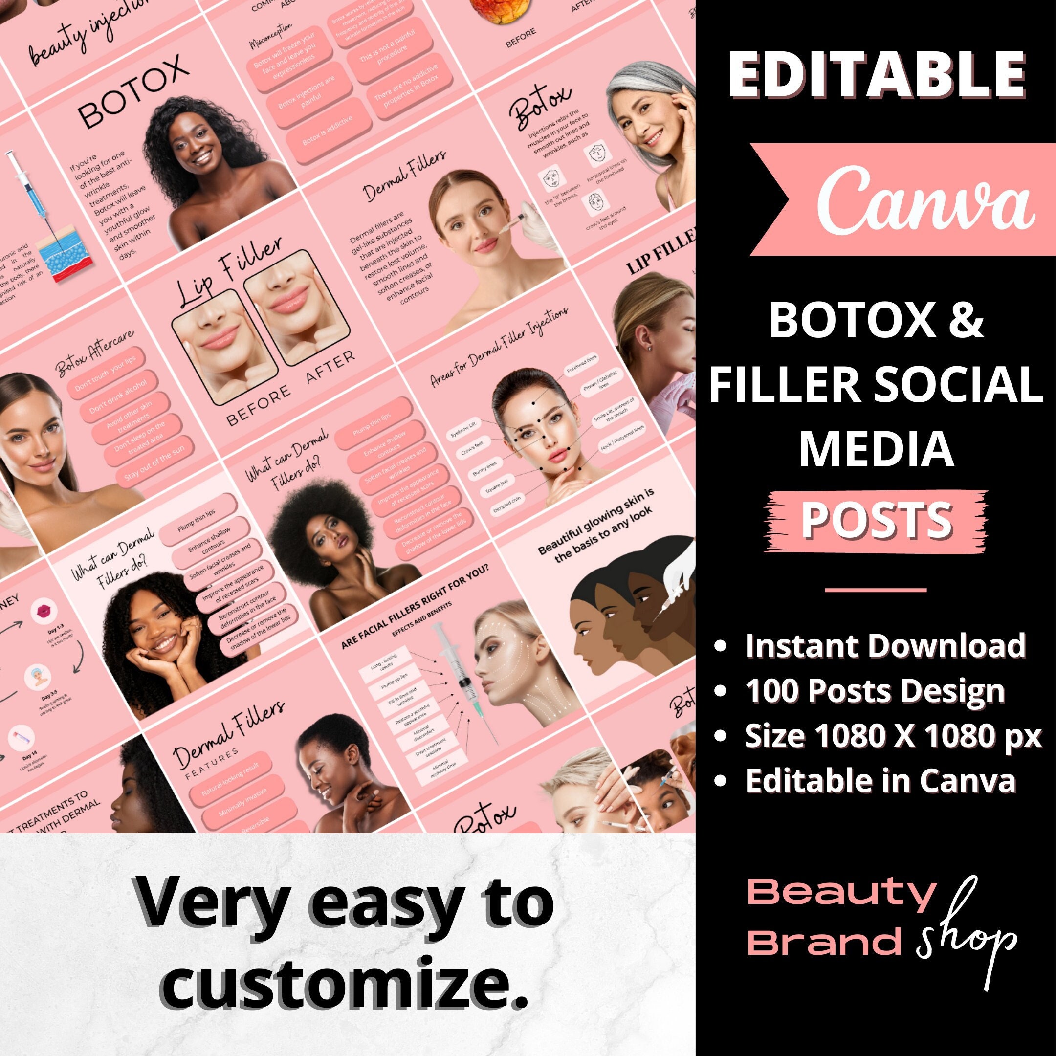 Botox and Filler Social Media Templates, Editable Botox IG Posts, Anti ...