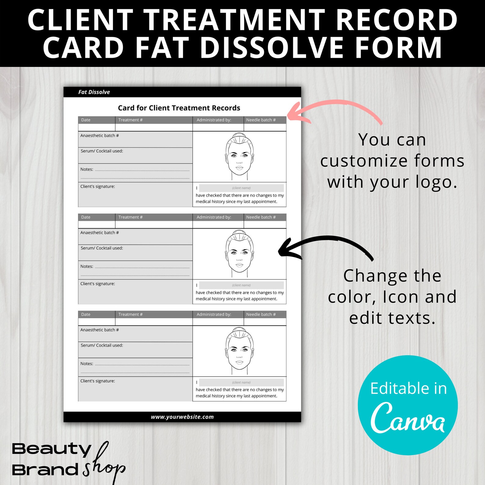 Fat Dissolving Client Record Form, Fat Dissolve Forms, Client Treatment ...