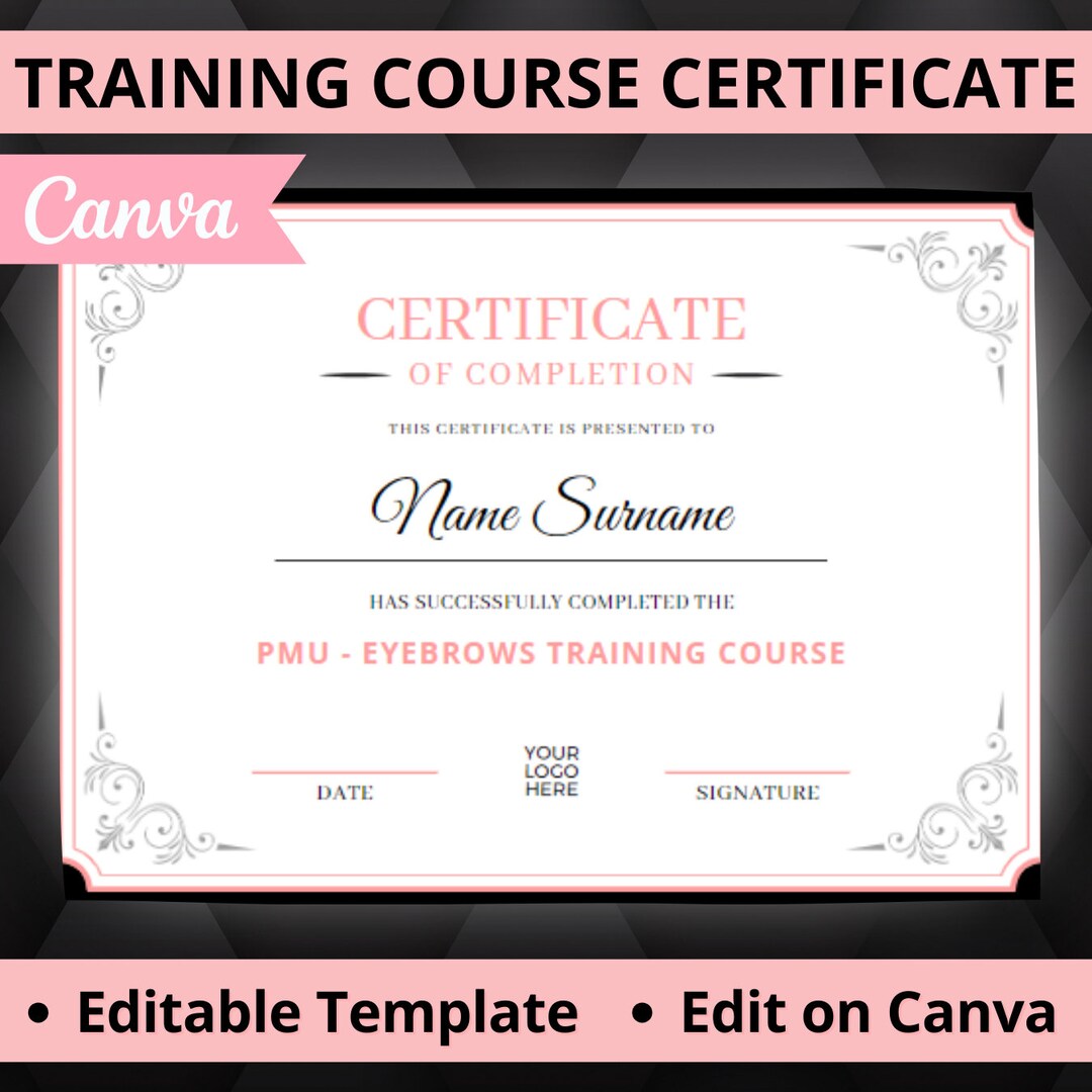 Editable Certificate Template, Stylish Certificate, Pink Course Award ...