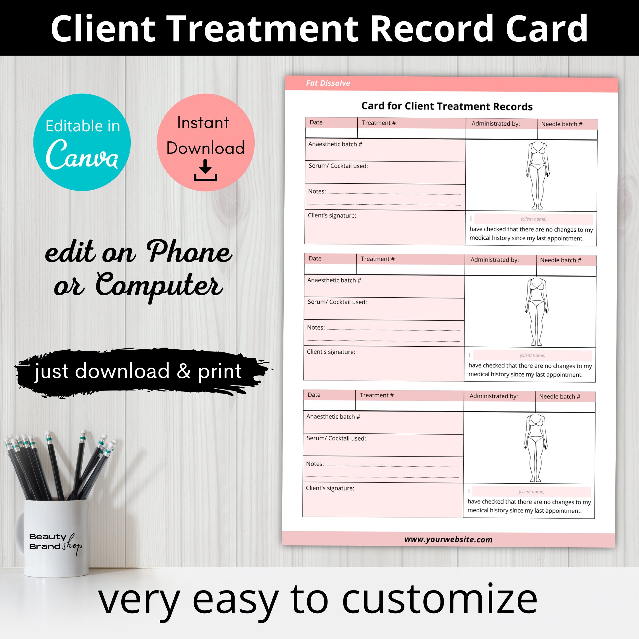 Client Treatment Record Card, Editable Fat Dissolve Forms, Client ...