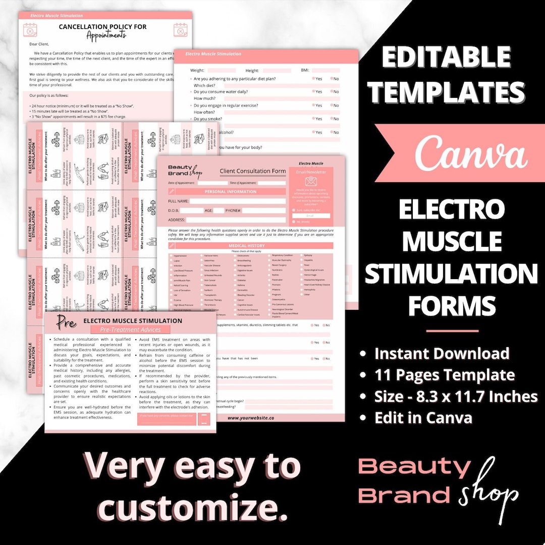 EMS Electro Neuromuscular Stimulation Forms I DIY Editable Printable ...