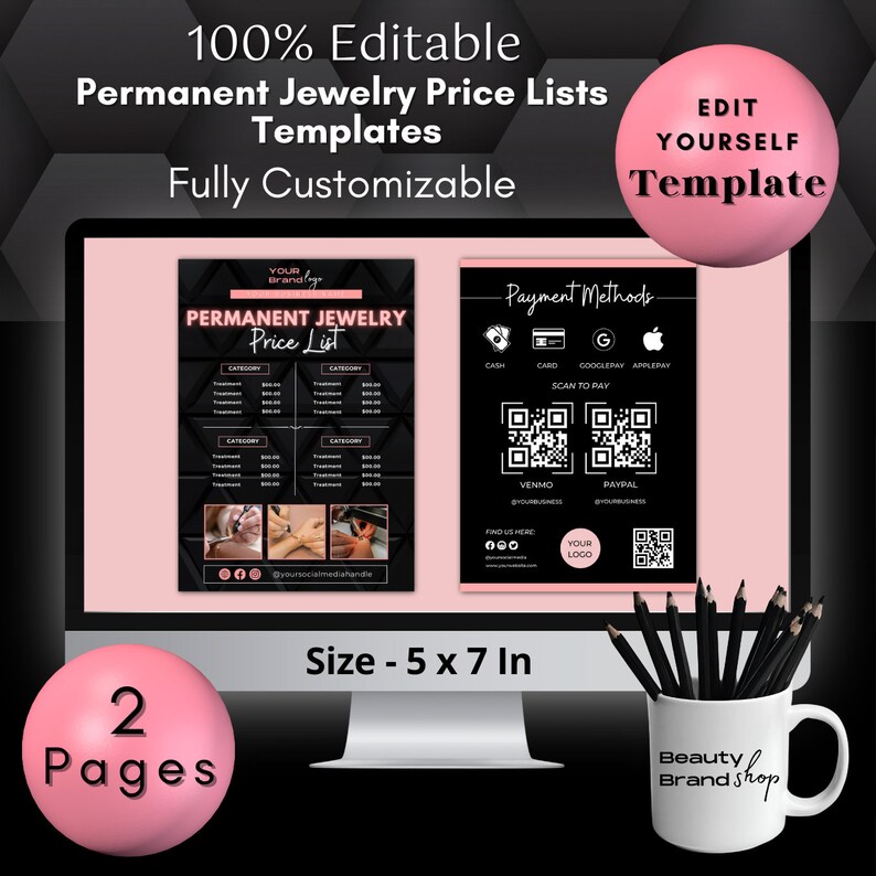 Editable Permanent Jewelry Price Lists, Printable Price List Design ...