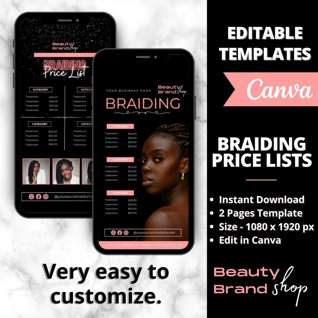 Braiding Price List Story Template, Beauty Hair Salon Stylists Pricing ...