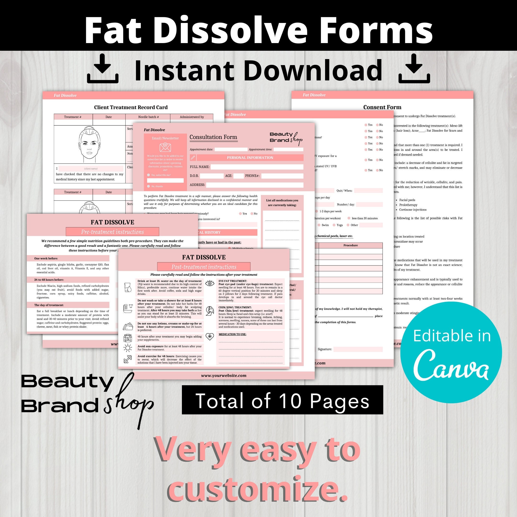 Fat Dissolving Consent Form Editable Consultation Forms - Etsy Australia
