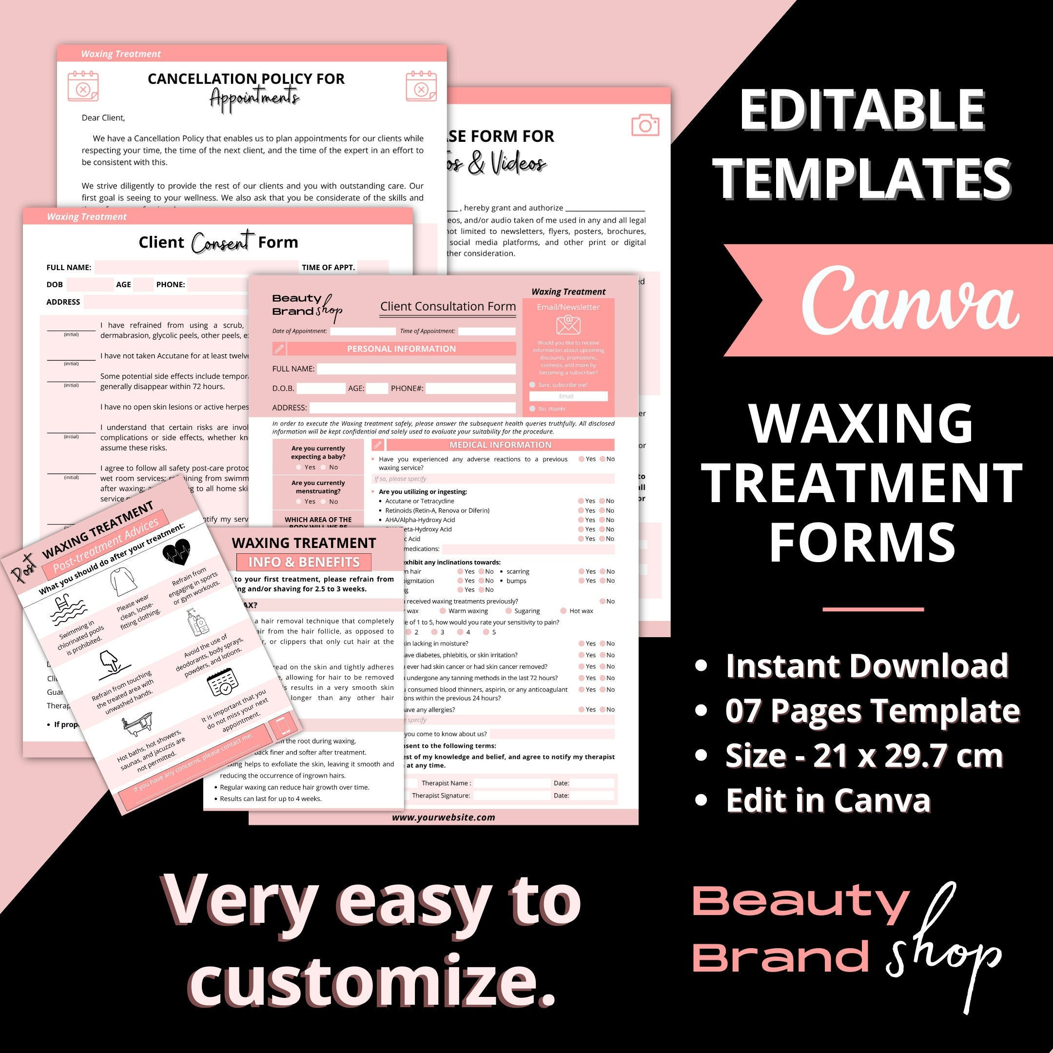 Waxing Treatment Client Intake Forms, Waxing Forms, Waxing Consultation ...