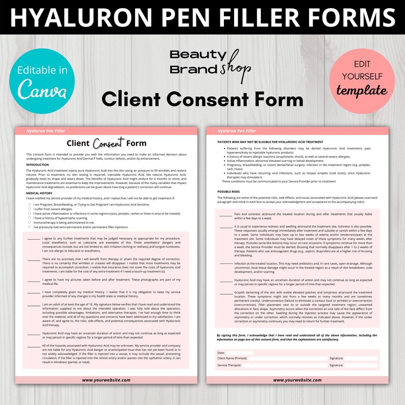 Editable Hyaluron Pen Filler Forms, Hyaluronic Pen Filler Forms, Client ...