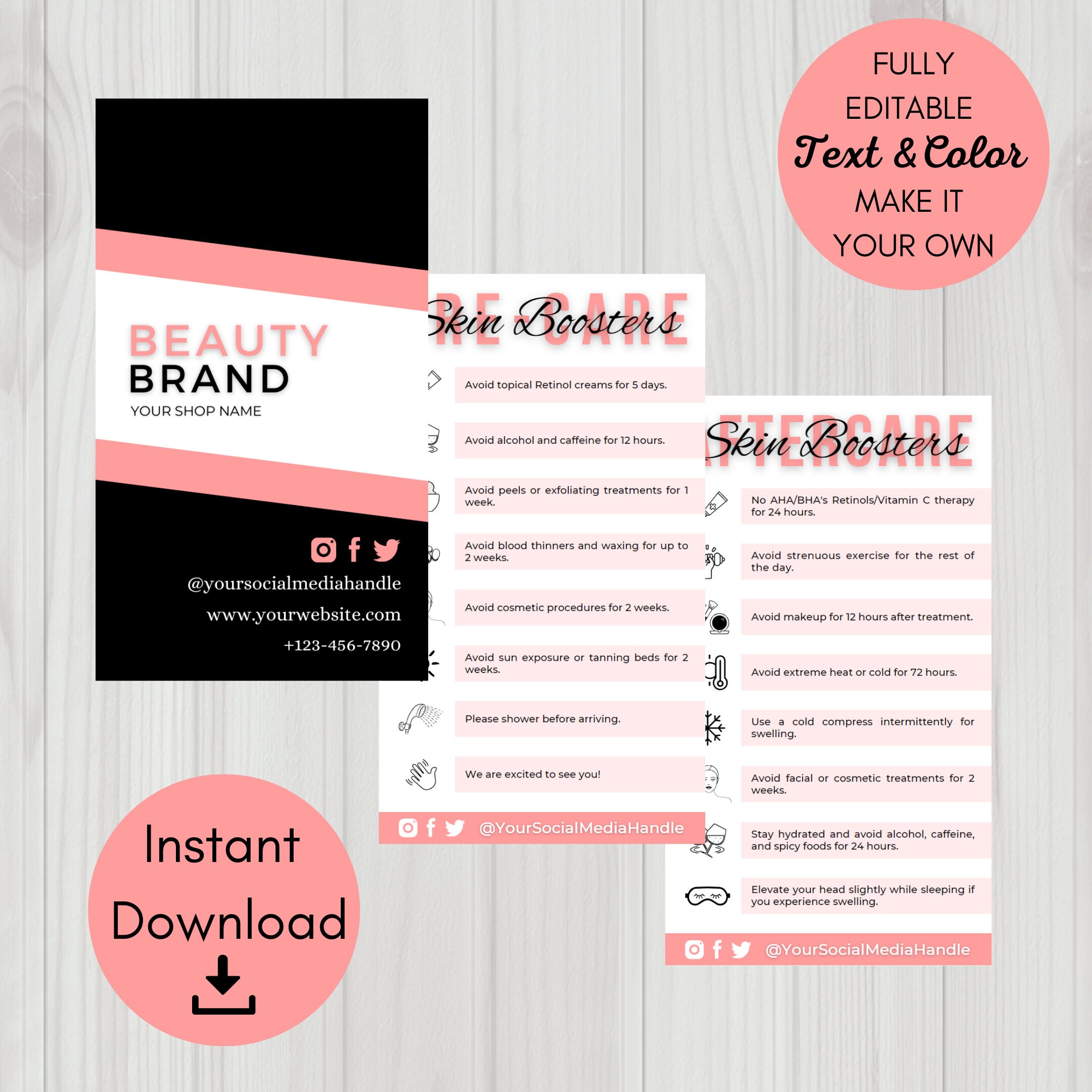 Skin Boosters Aftercare and Pre Care Cards, Skin Planing Care Cards ...