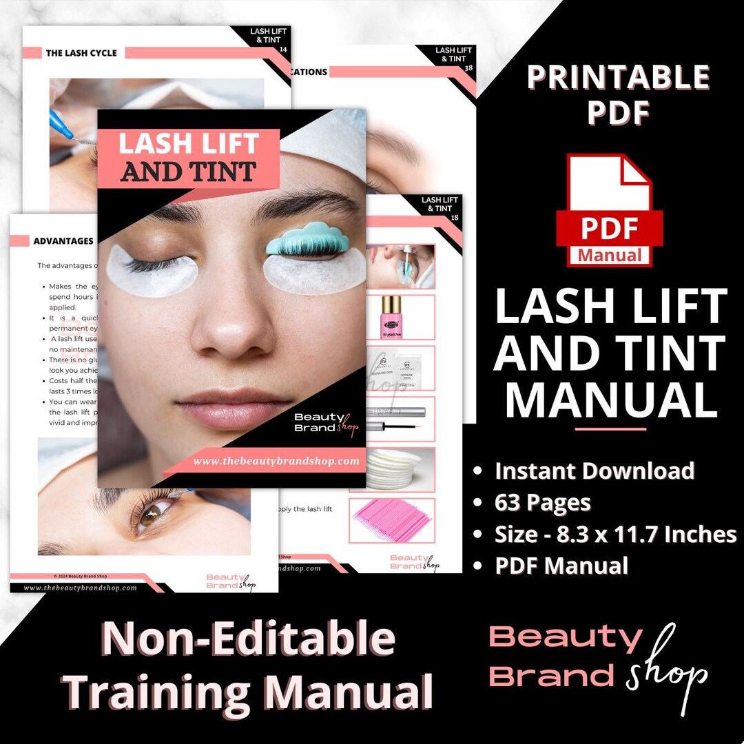 Lash Lift and Tint Manual, Lash Lift and Tint Trainers Guide, Lash ...