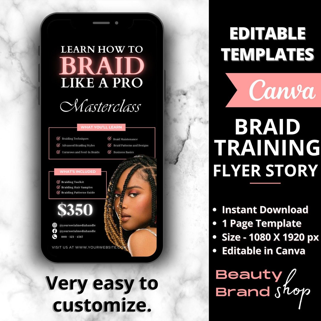Braid Training Flyer Story, DIY Flyer Template Designs, Braiding Flyer ...