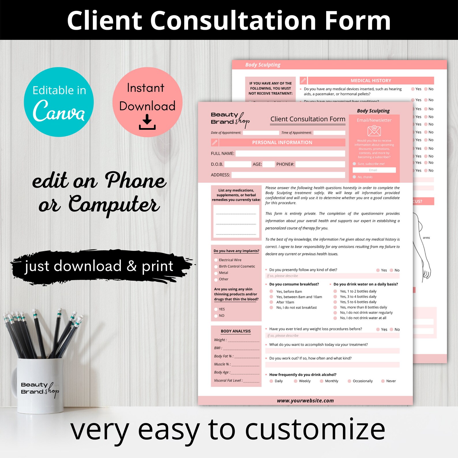 Editable Consultation Form, Body Sculpting Forms, Body Contouring ...