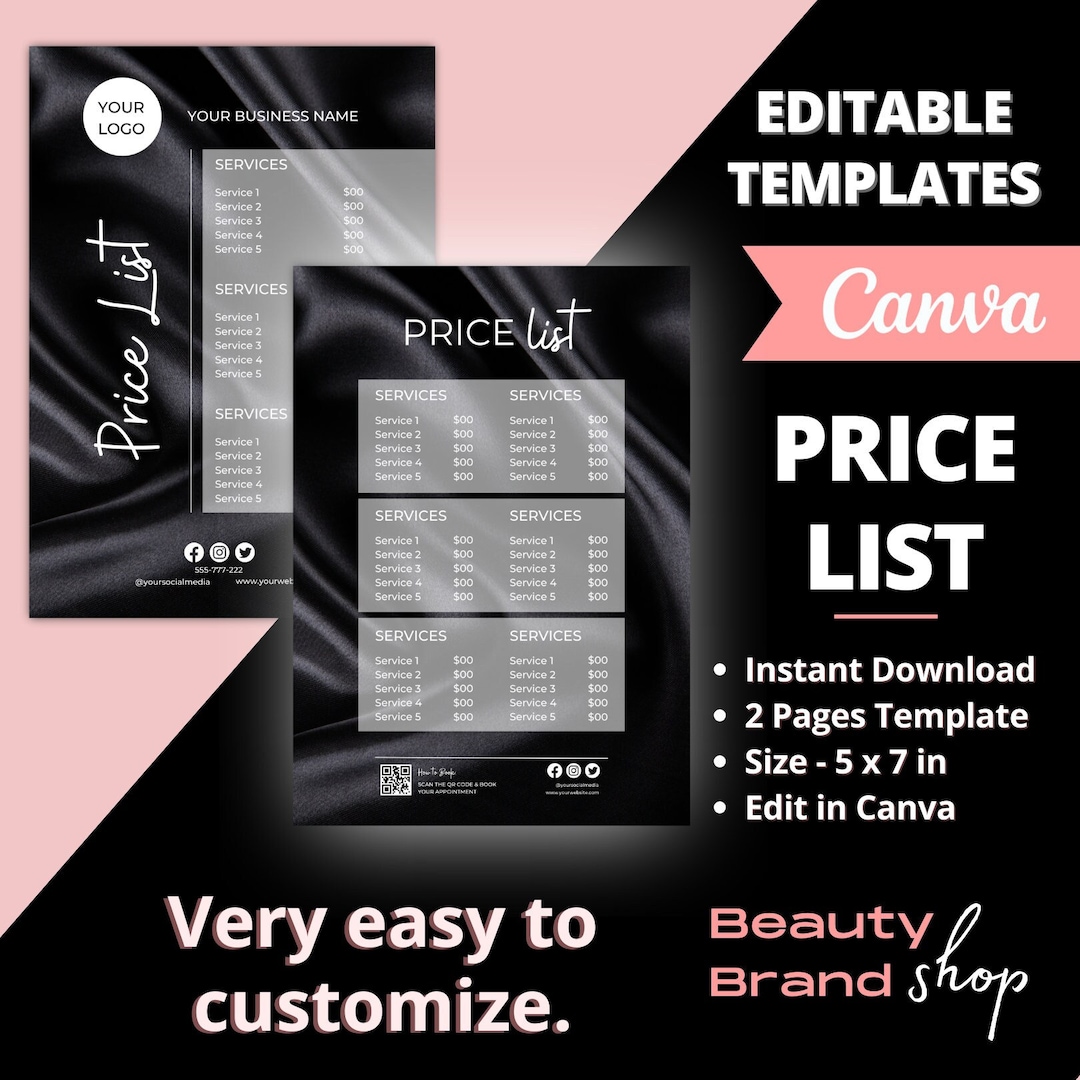 Stylish Price List Template for Makeup, Hair, Beauty, Spa, Lash ...