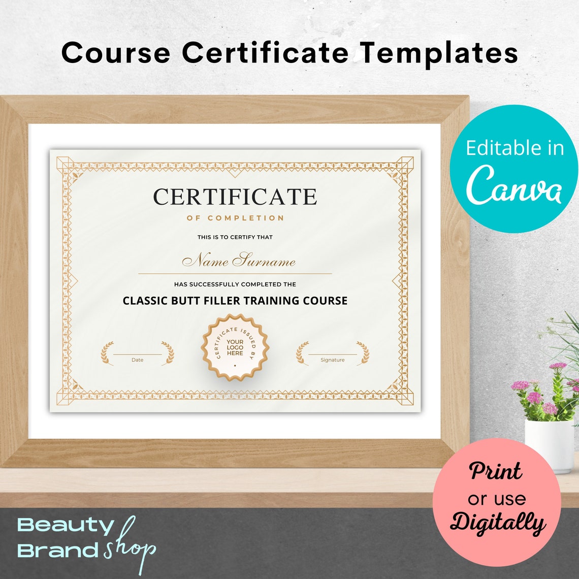 DIY Certificate of Completion Editable Beauty Course - Etsy