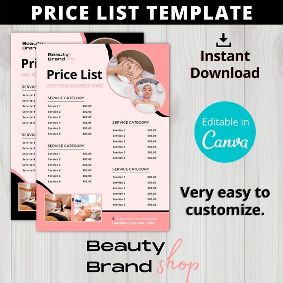 Body Sculpting Pricelist Price List Template Printable - Etsy