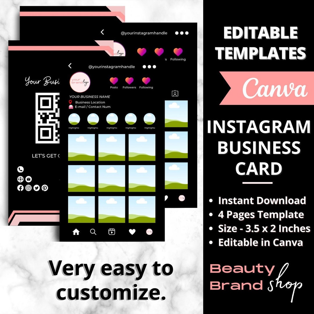 Instagram Business Cards, DIY Canva Business Card Template Design, IG ...