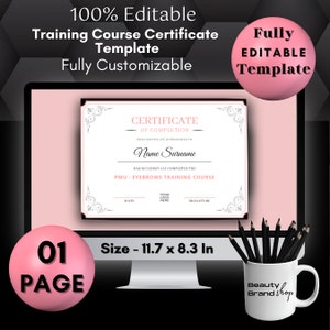 Editable Certificate Template, Stylish Certificate, Pink Course Award ...