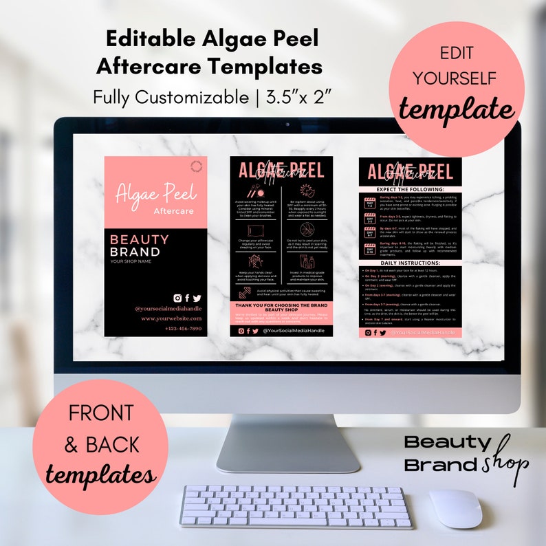 Editable Algae Peel Aftercare Cards, Algae Face Peel Pre Care Cards ...