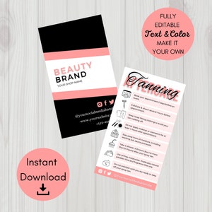 Editable Tanning Post Care Card Template, Spray Tan Aftercare Guide ...