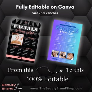 Facials Price List, Beauty Salon Flyer Pricelist Template, Price Menu ...