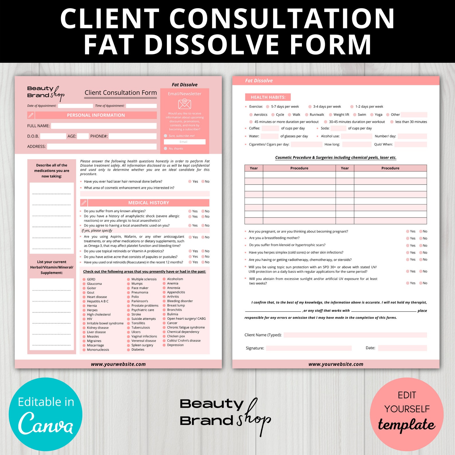 Consultation Form, Editable Fat Dissolving Forms, Fat Dissolving ...
