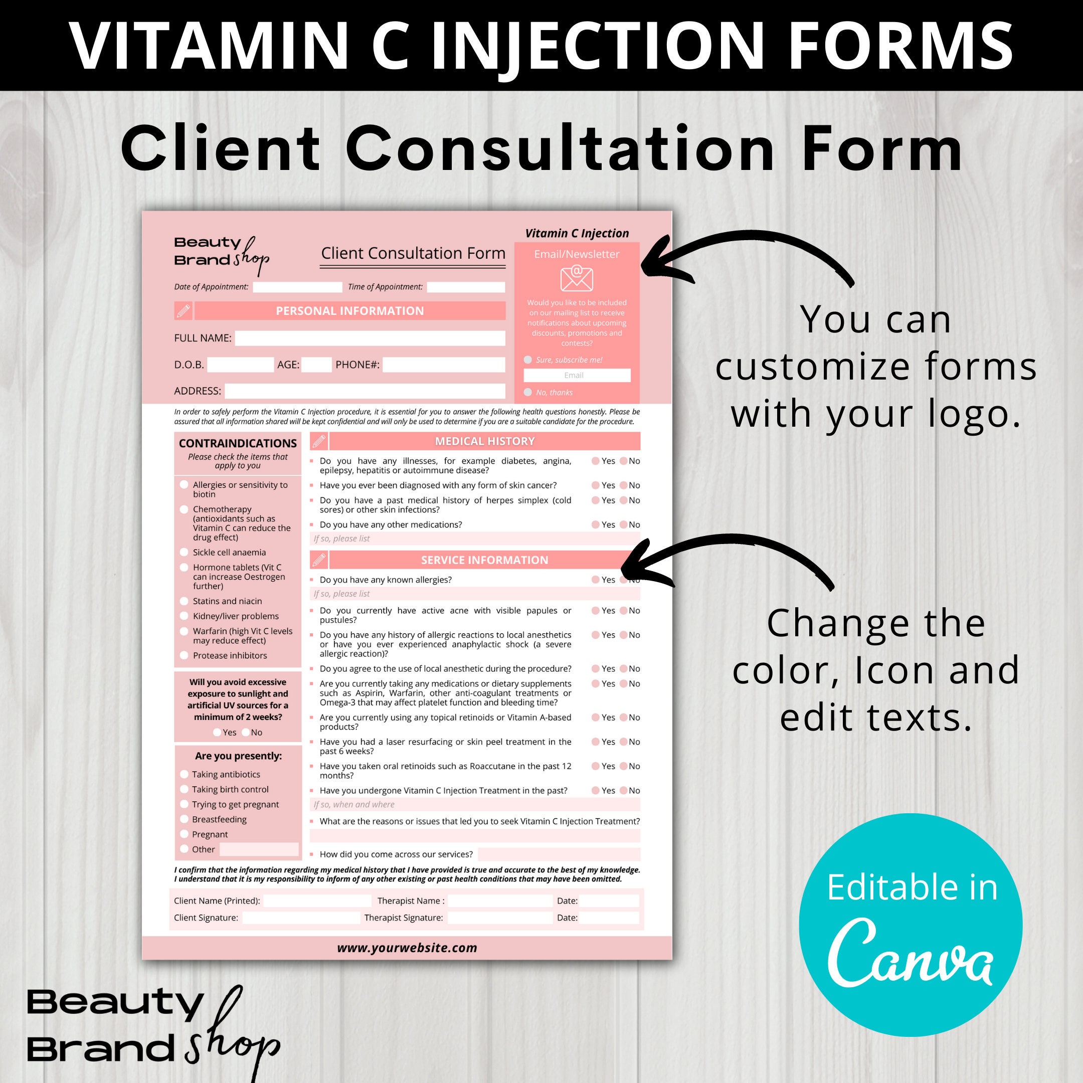 Vitamin C Injection Forms, Consent Form, Vitamin C Injectables Form ...