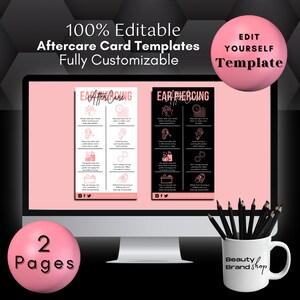 Ear Piercing Aftercare Template, Editable Piercing Guide Card, Piercing ...