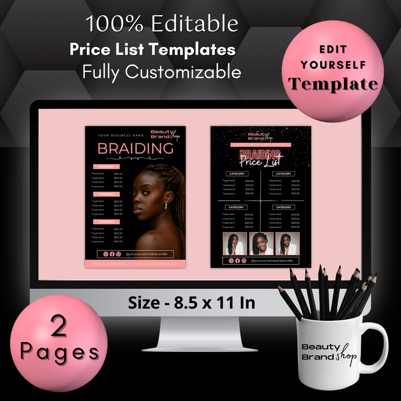Braids Price List Flyer Templates, Beauty Hair Salon Stylists Pricing ...