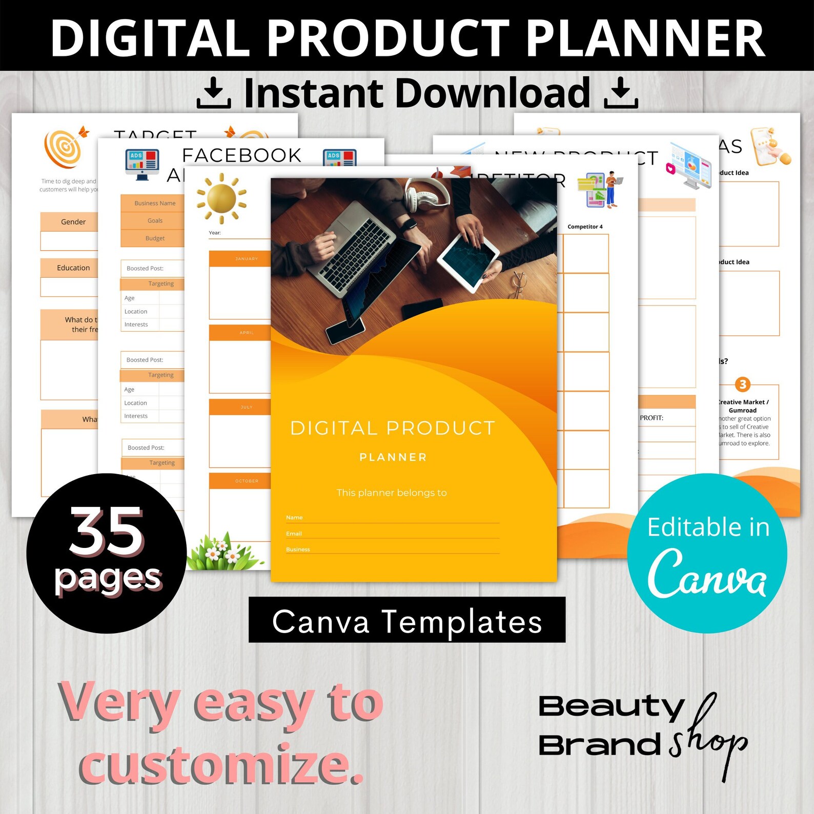 Digital Product Planner, Digital Business Planner, Product Template ...