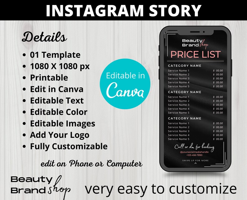 Instagram Story Price List Instagram Price List Template IG - Etsy