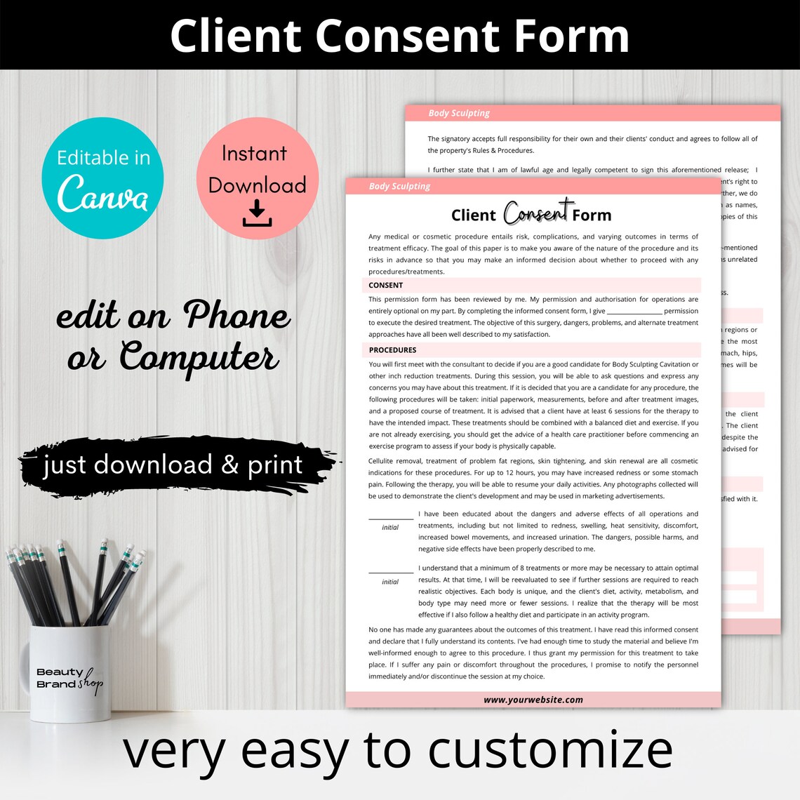 Editable Consent Form, Body Sculpting Forms, Body Contouring Consent ...