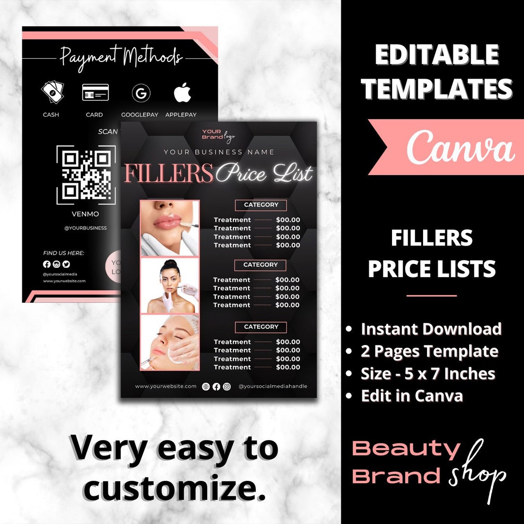Fillers Price List, Botox and Filler Canva Template, Nurse Injector ...