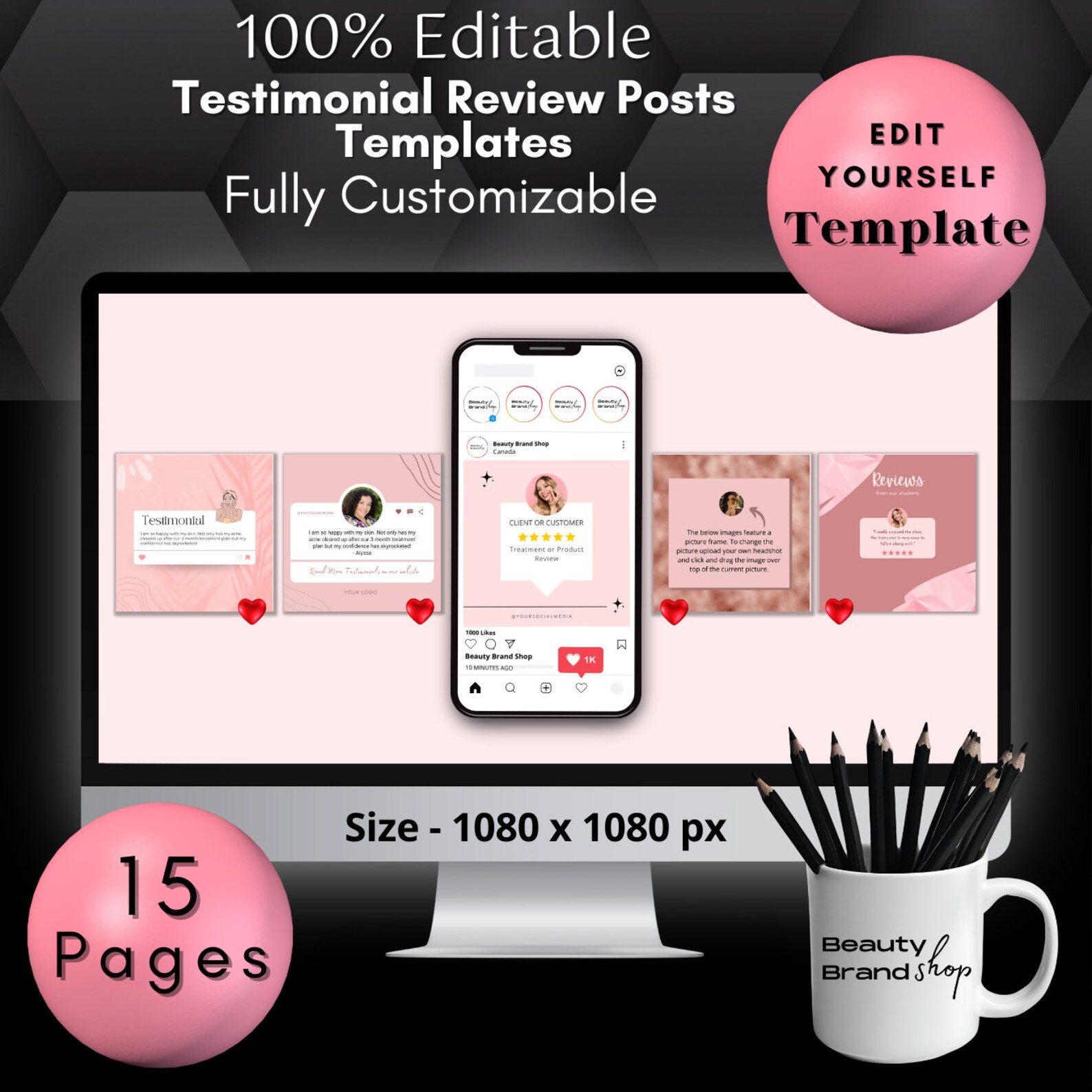 Testimonial Review Instagram Templates, Editable Skincare Social Media ...