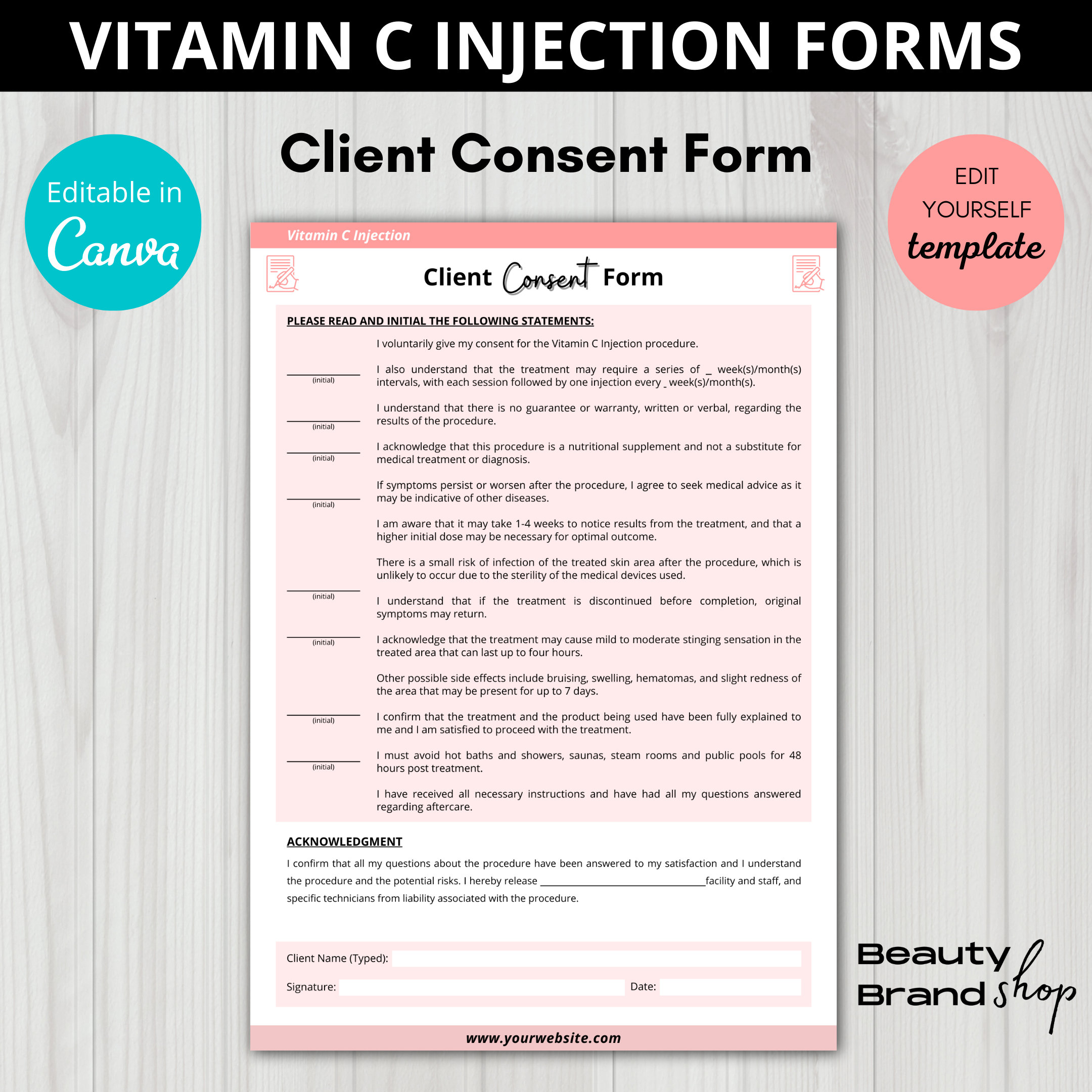 Vitamin C Injection Forms, Consent Form, Vitamin C Injectables Form ...