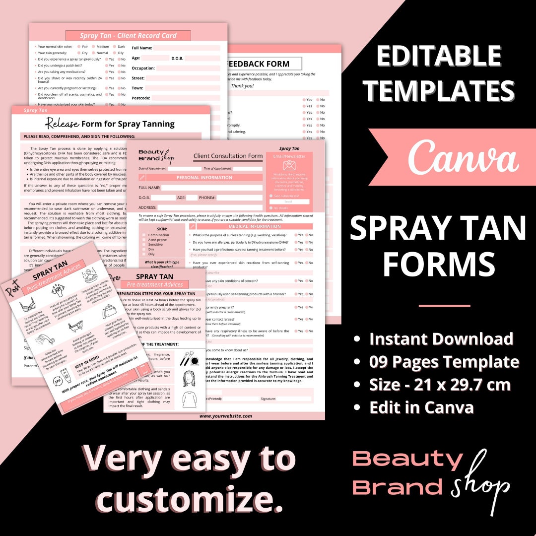 Spray Tan Forms, Spray Tanning Consultation Forms, Spray Tanning Forms ...