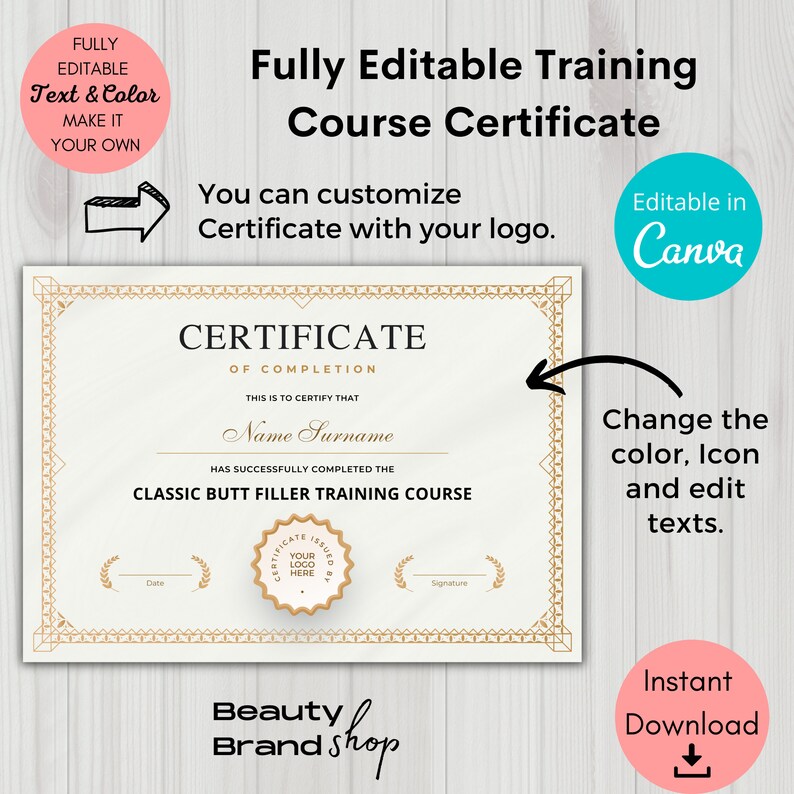 DIY Certificate of Completion, Editable Beauty Course Certificate ...
