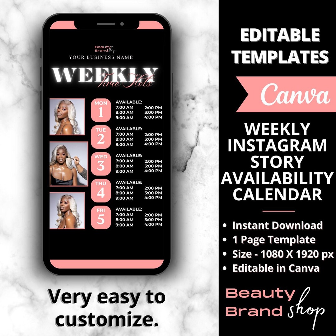 Weekly Availability Calendar Instagram Story, Black Pink Available ...