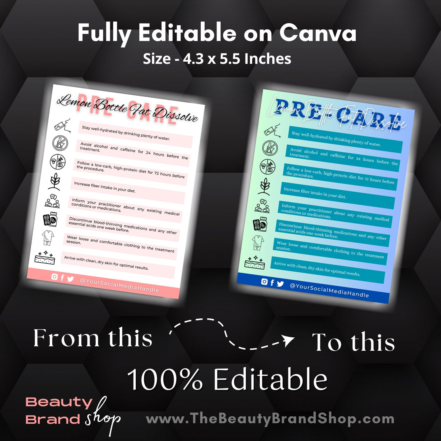 Fat Dissolve Care Cards, Lemon Bottle Aftercare, Editable Social Media ...