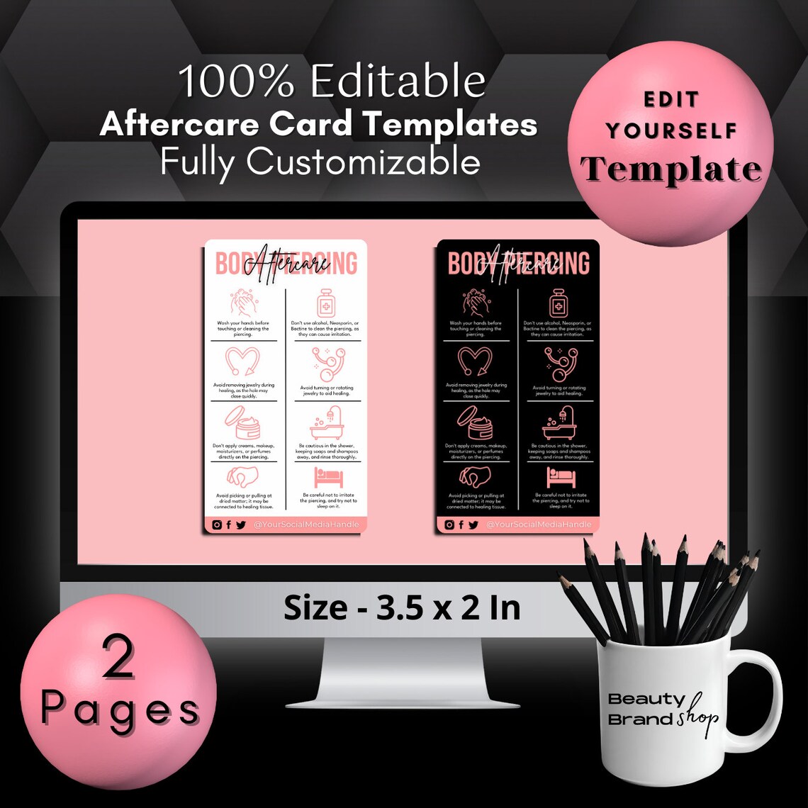 Body Piercing Aftercare Card, Body Piercing Care Card, Piercing After ...