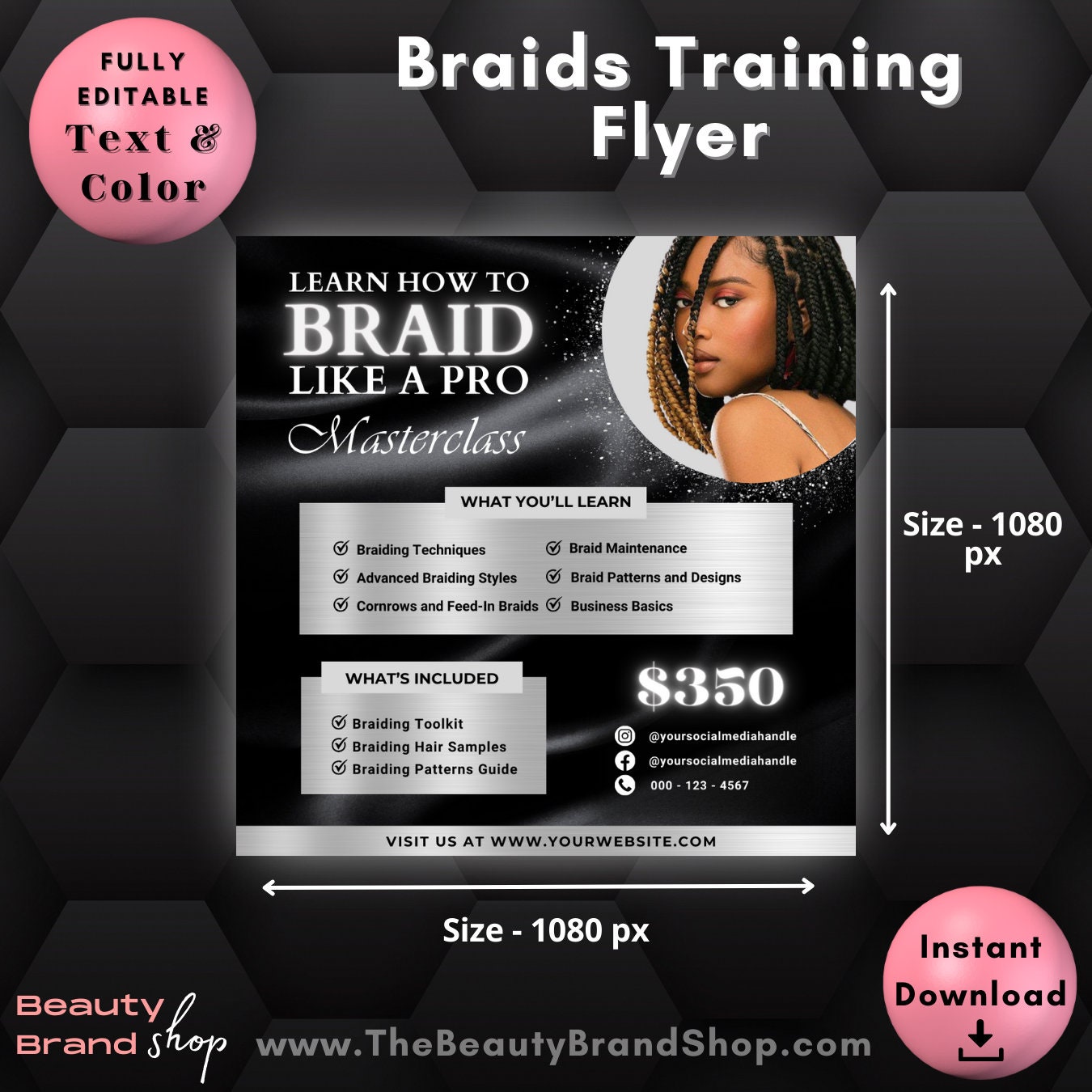 Braiding Course Flyer, DIY Flyer Template Design, Braid Training Flyer ...