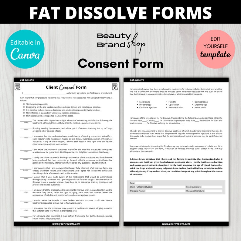 Fat Dissolving Forms, Fat Dissolve Forms, Consent Form, Consultation ...